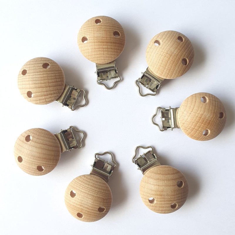 30mm Beech Wood Pacifier Clips (with holes) - Hey Beadly