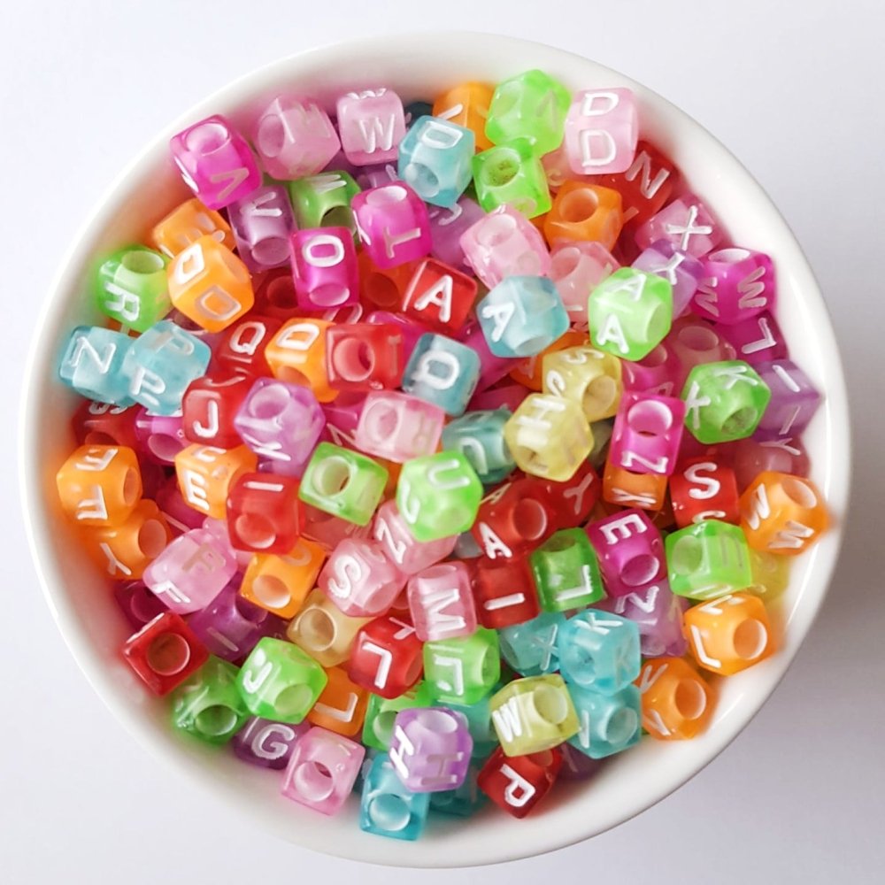 Multi-Color Square Acrylic Alphabet Beads | Hey Beadly