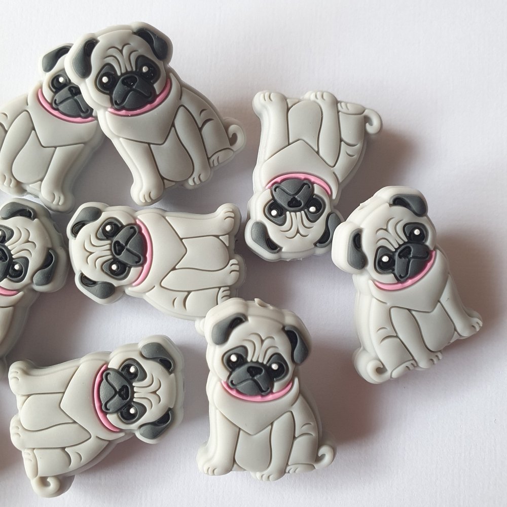 Pug Silicone Beads | Hey Beadly